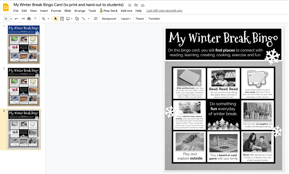 Winter Break Bingo – Digital and Paper Cards to Share!