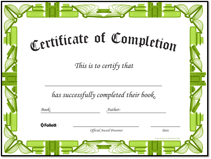 Summer Reading Challenge - Certificate of Completion